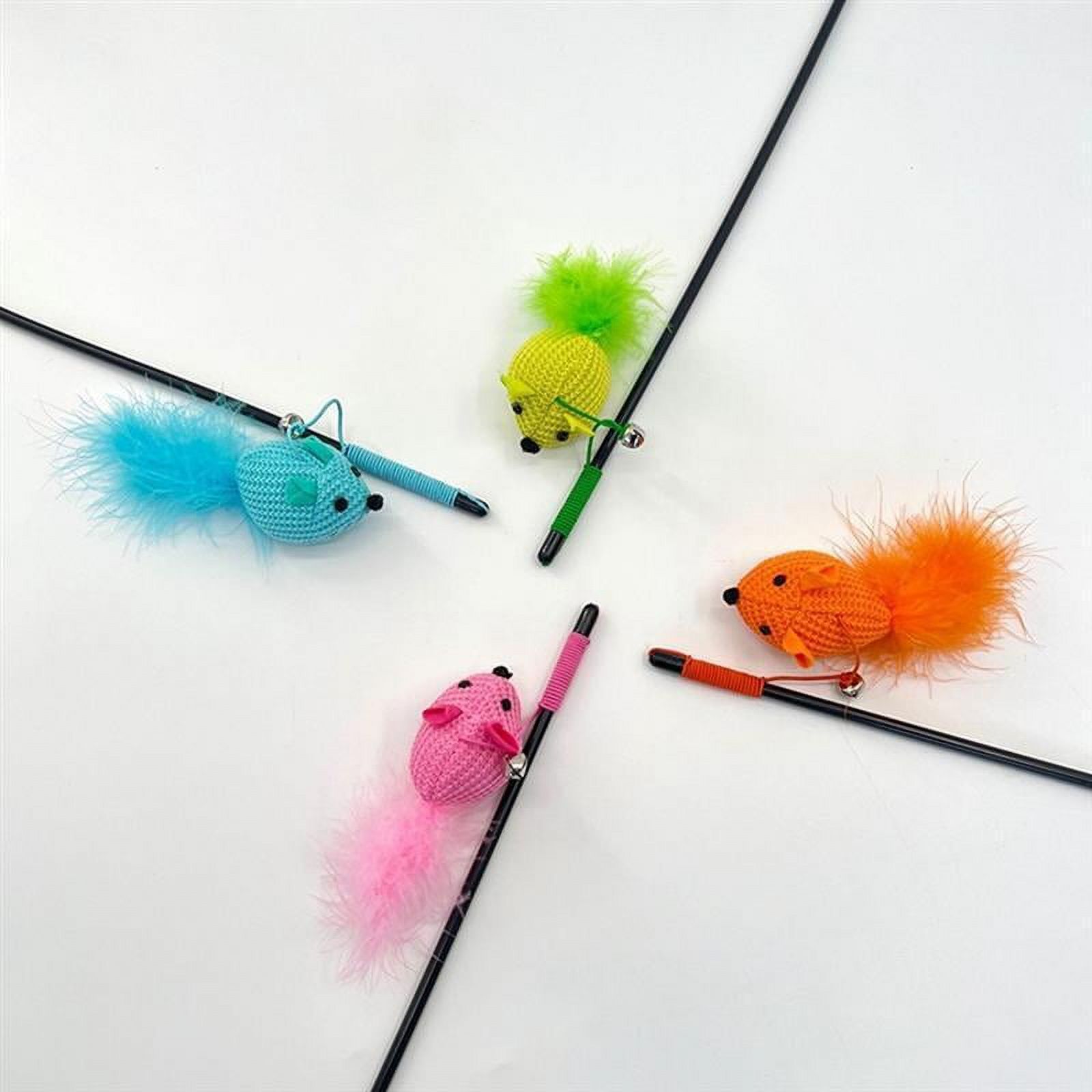 4PC Cat Feather Mouse Stick With Bell Playing Faux Mice Tease Kitten ...