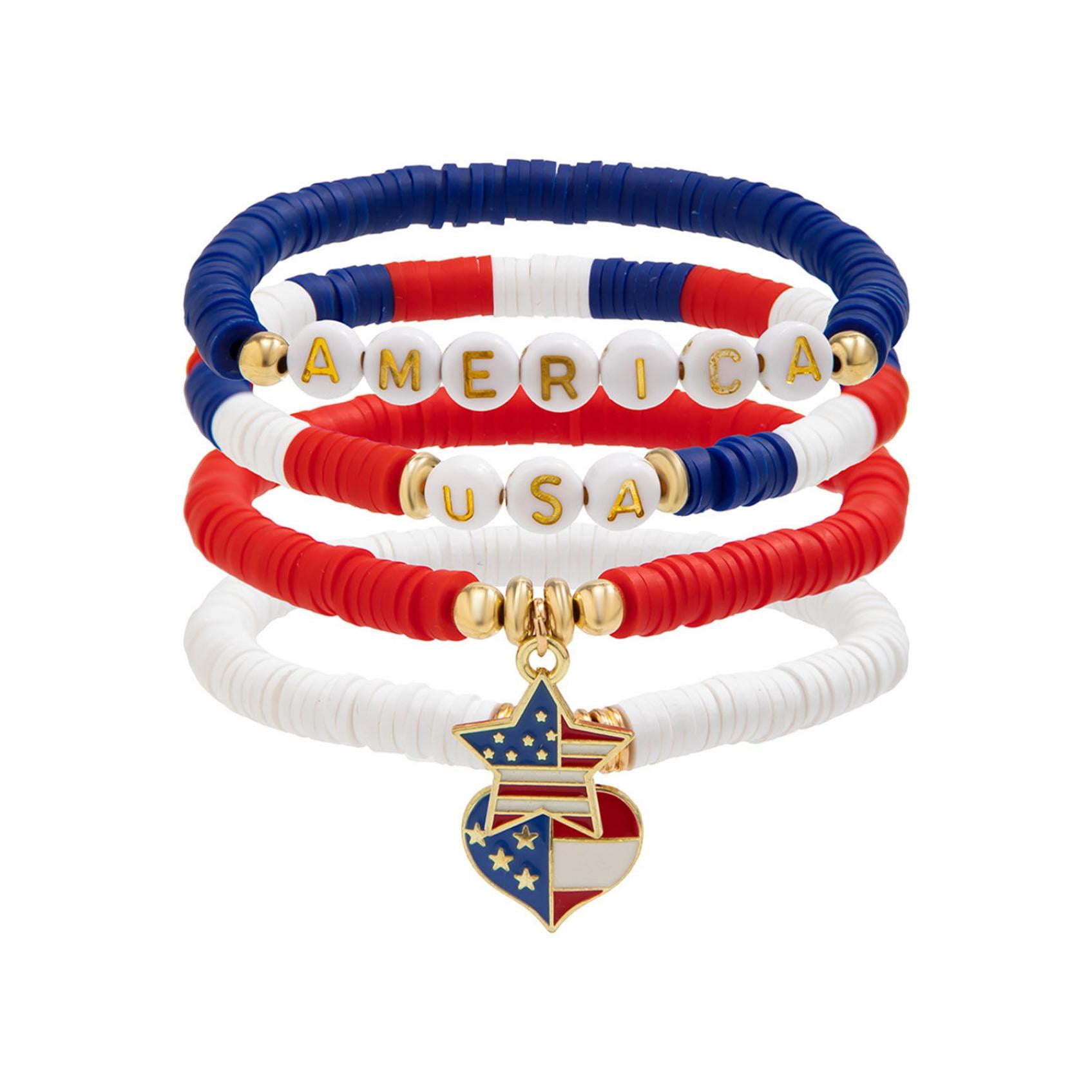4PC Celebration Bracelet Set for Independence Day, Soft Ceramic Beading ...