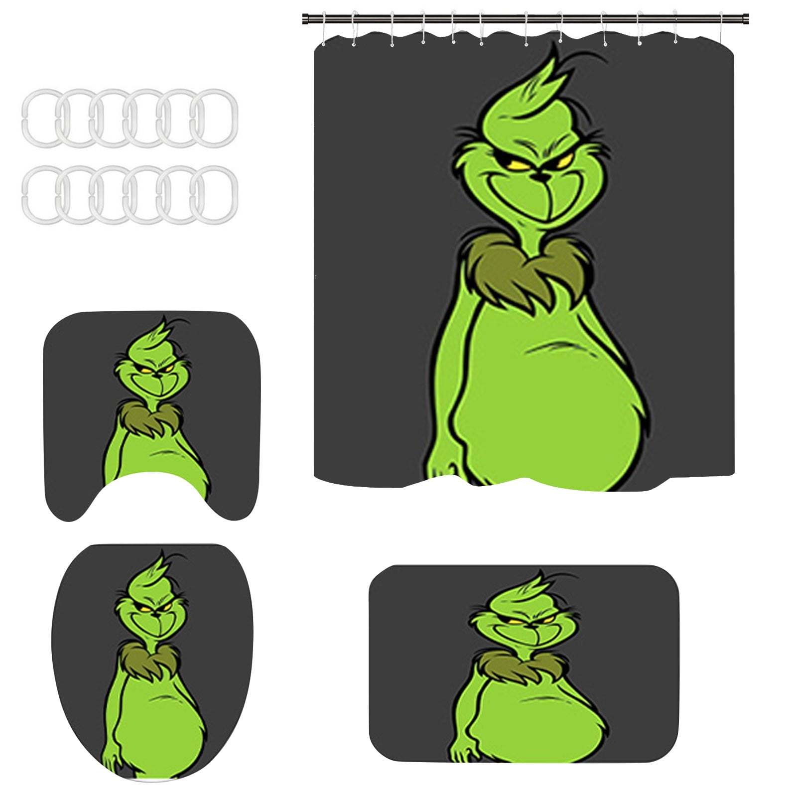 4PC Christmas Decorations Bathroom Set Grinch Shower Curtain & Bath Mat ...