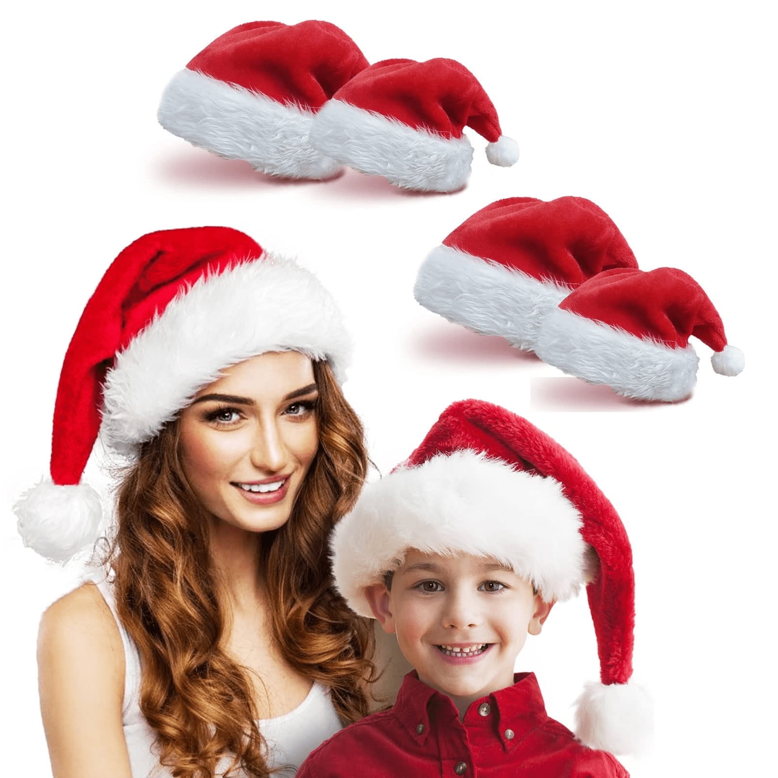 4PC Christmas Hat, Santa Hat, Xmas Holiday Hat for Adults , Unisex ...