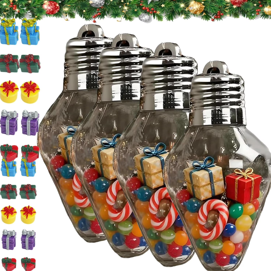 4PC Christmas Light Bulb Gift Jar, Reusable Large Lights Bulb Gift Jar ...