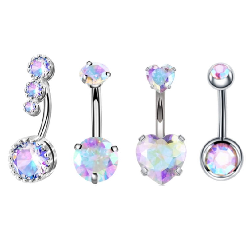 4PC Claw Belly Button Piercing Set Surgical Steel Crystal Belly ...