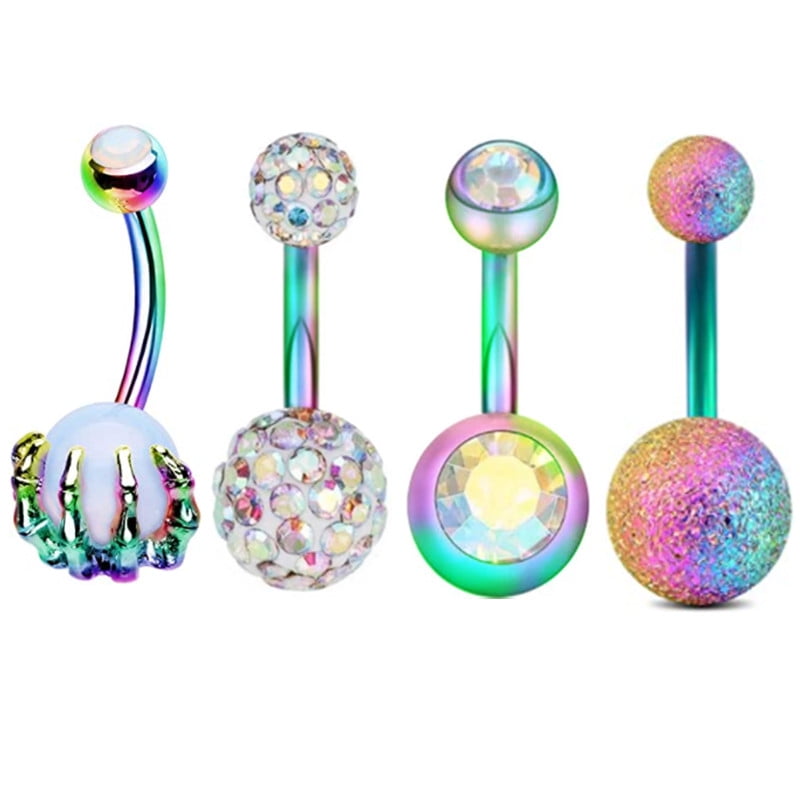 4PC Claw Belly Button Piercing Set Surgical Steel Crystal Belly ...