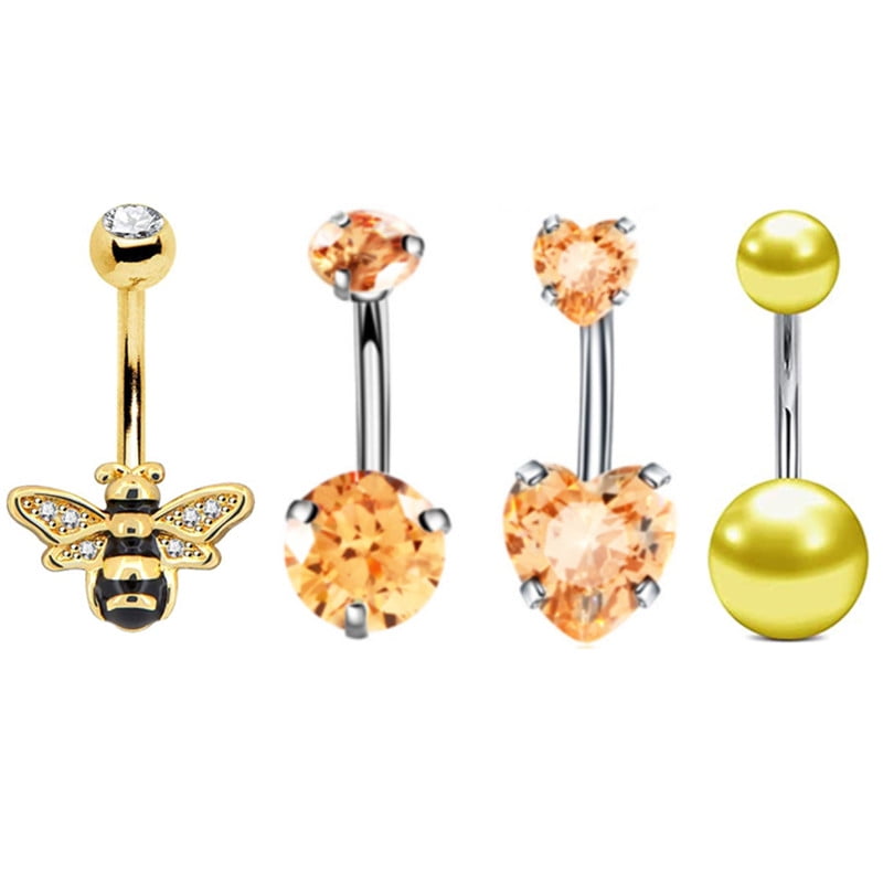 4PC Claw Belly Button Piercing Set Surgical Steel Crystal Belly ...
