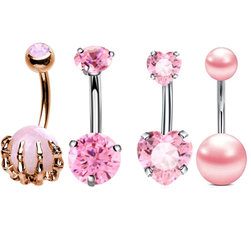 4PC Claw Belly Button Piercing Set Surgical Steel Crystal Belly ...