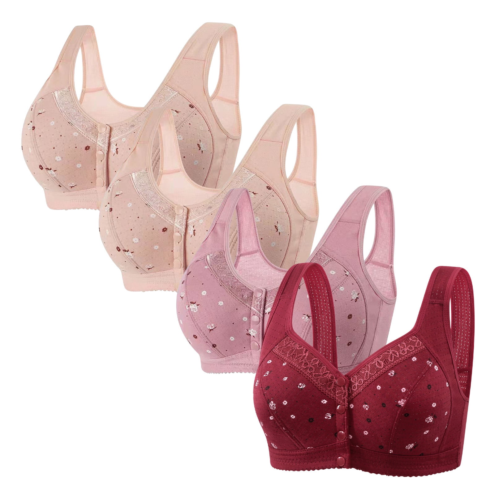 4PC Daisy Bras for Older Women Full Support No Underwire Bra Soft ...