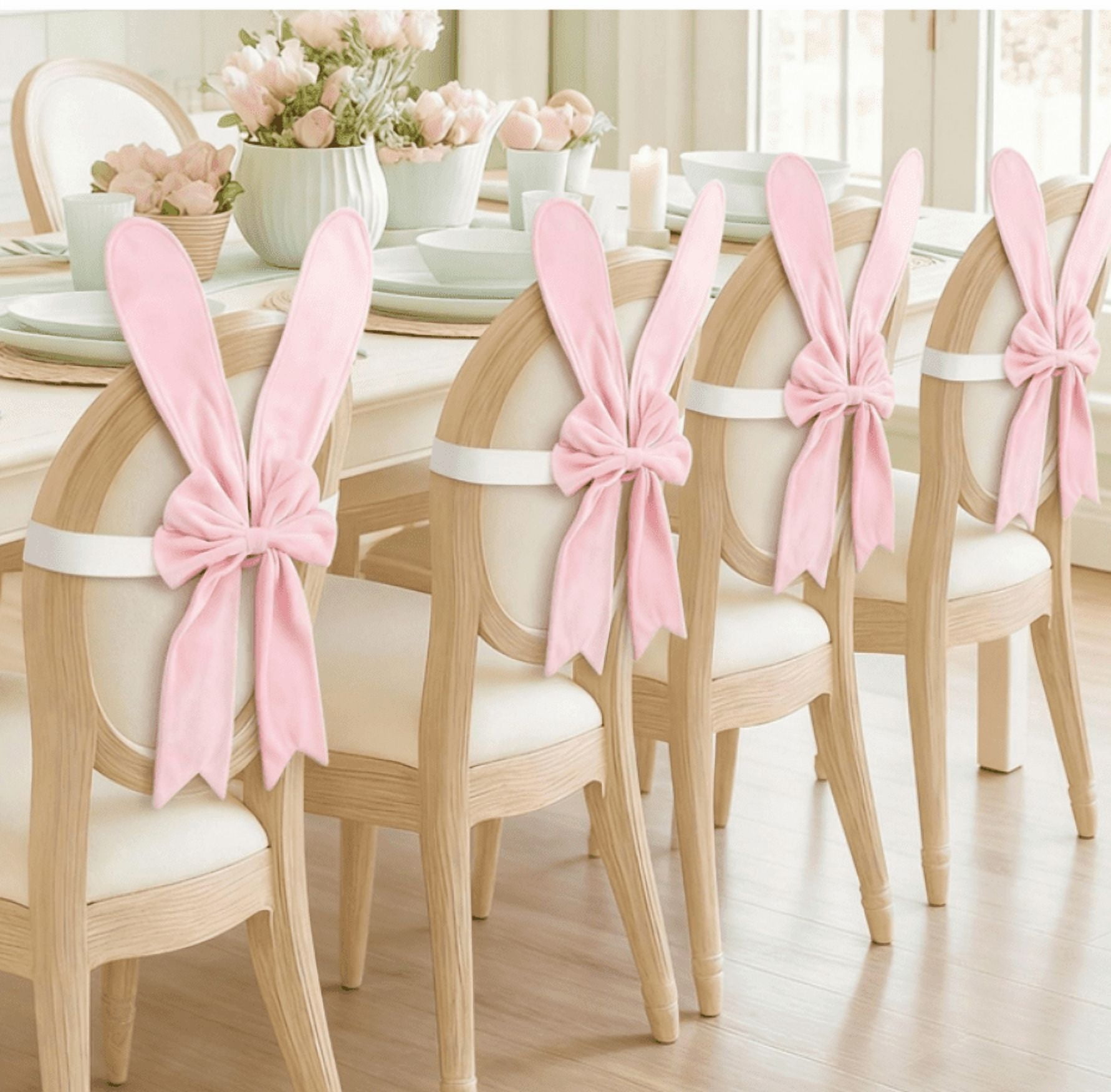 4PC Easter Rabbit Ears Chair Cover Decoration 35.4 Inch Cute Pink Bunny ...