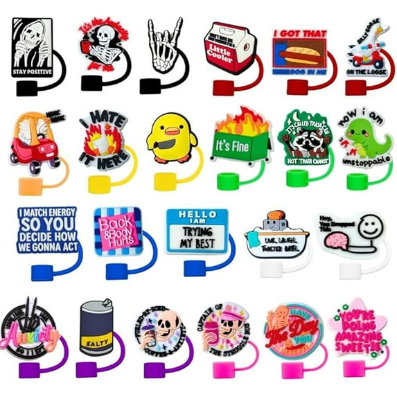 4PC Funny Straw Toppers Kawaii Cup Caps Silicone Covers for Tumbler ...