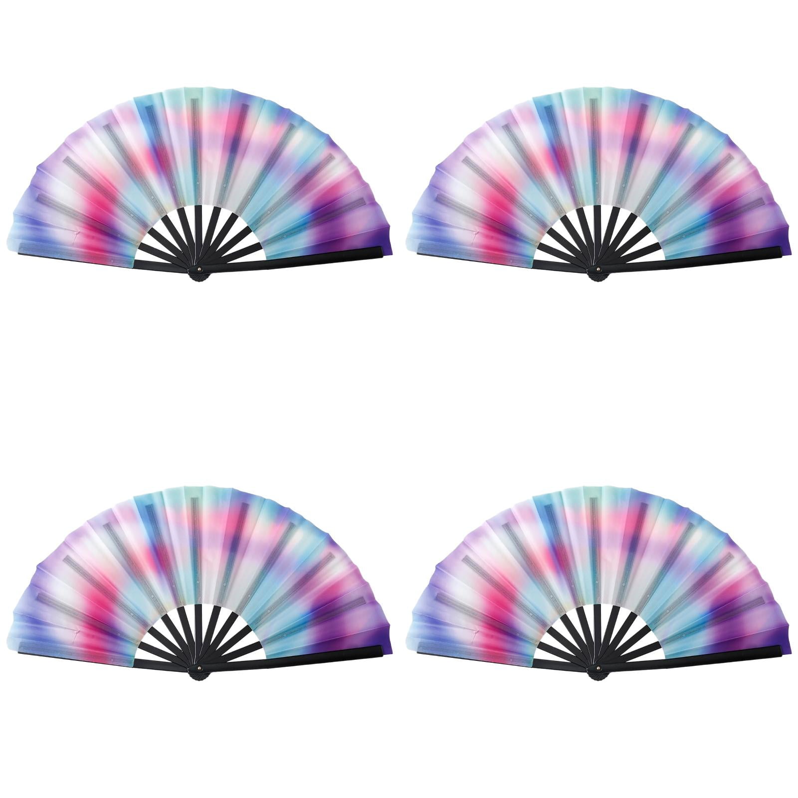 4PC Holographic Clack Hand Fans - Large 12" Iridescent Folding Rave ...
