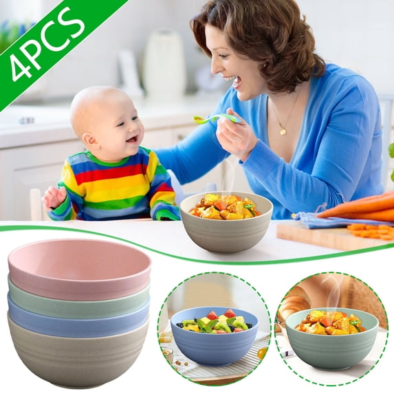 4PC Large Non-Slip Maize Straw Plastic Bowls, Colorful Soup & Noodle ...
