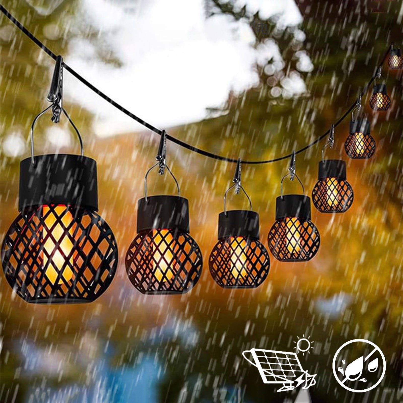 4PC Outdoor Solar Hanging Lanterns, Solar-Powered Flame Lanterns ...