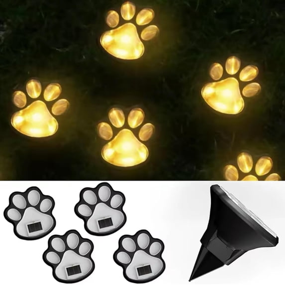 4PC Paw Print Solar Lights for Outside, Outdoor Garden Decoration ...