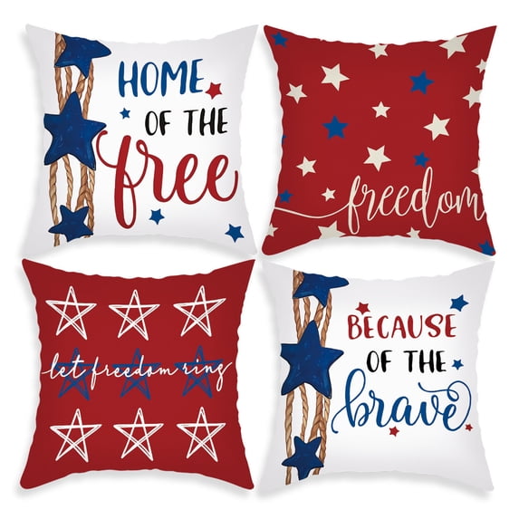 4PC Pillow Set Independence Day Flag Four Piece Set Peach Velvet Print ...