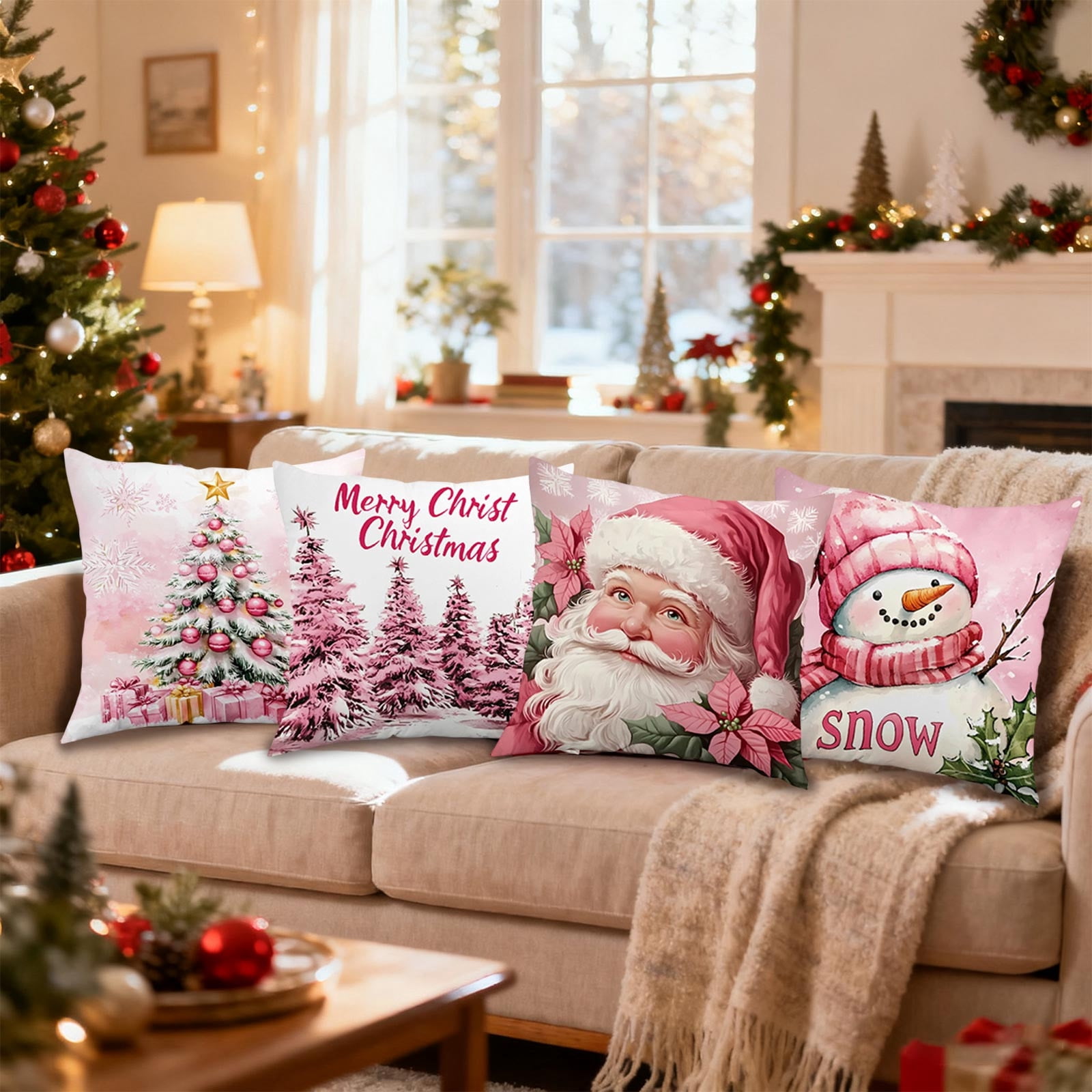 Pink Christmas Throw Pillow
