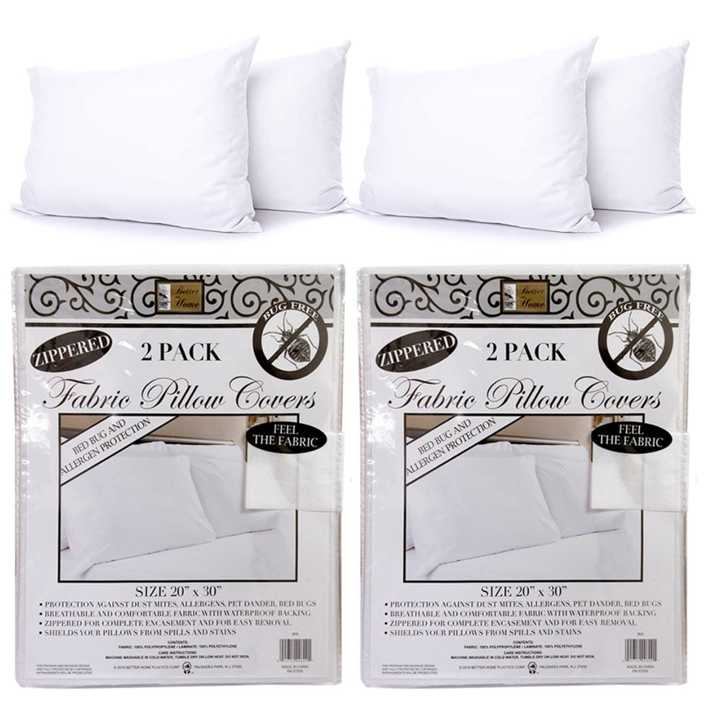 4PC Premium Fabric Zippered Pillow Cover Deluxe Luxurious Bed Bug ...