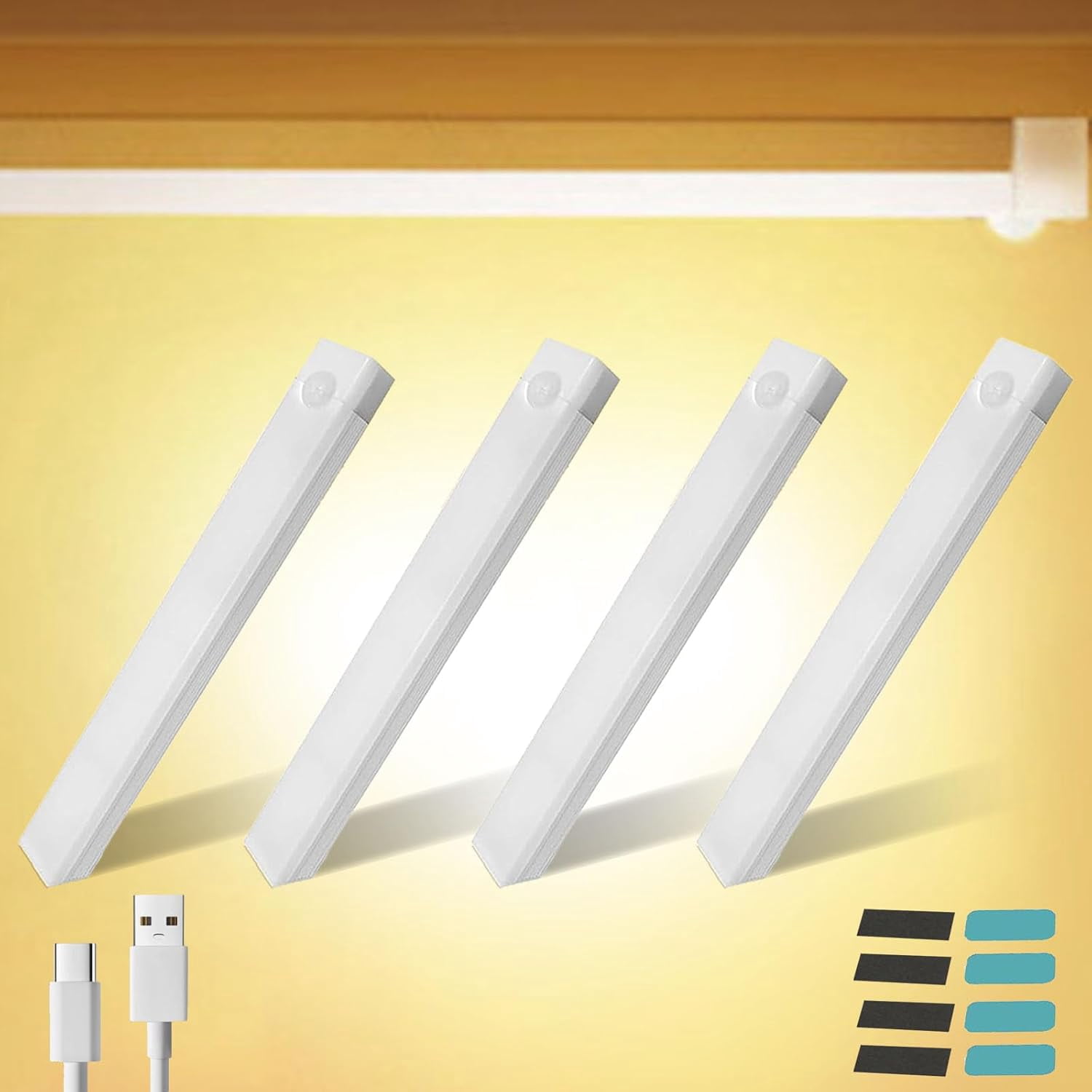 4PC Punch-Free Smart Sensor Magnetic Rechargeable LED Lights - Magnetic ...