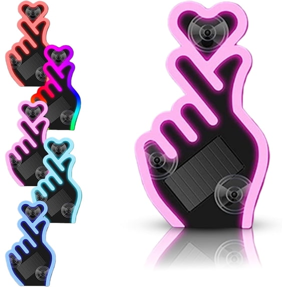 4PC Solar-Powered Finger Heart Car Window Light, Solar Powered Wireless ...