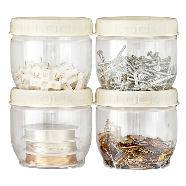 4PC Storage Containers with Lids - White Caps Clear Plastic Bins Jars ...