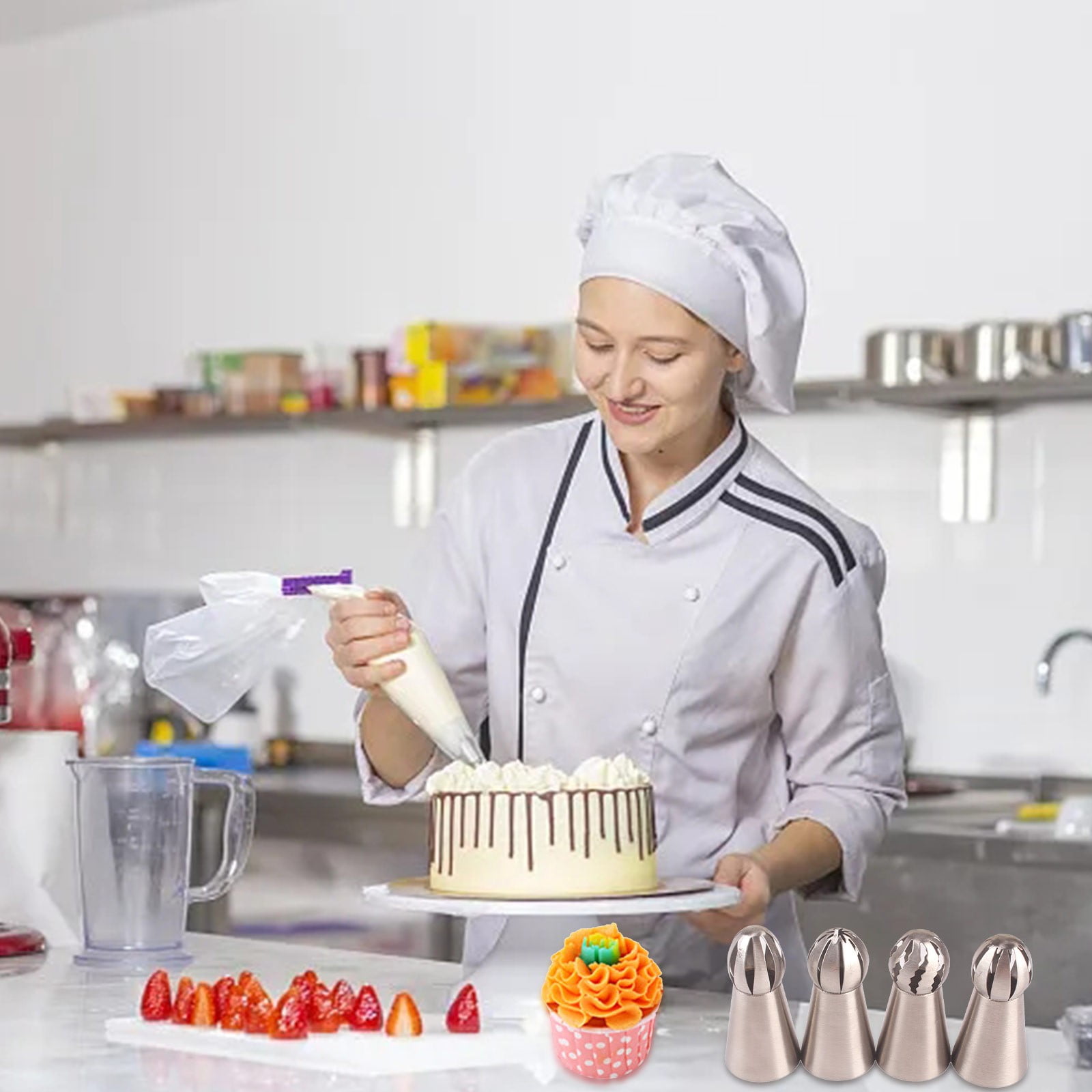 4PC Torch Spherical Step-by-step Buttercream Rose Framing Spout Cupcake ...