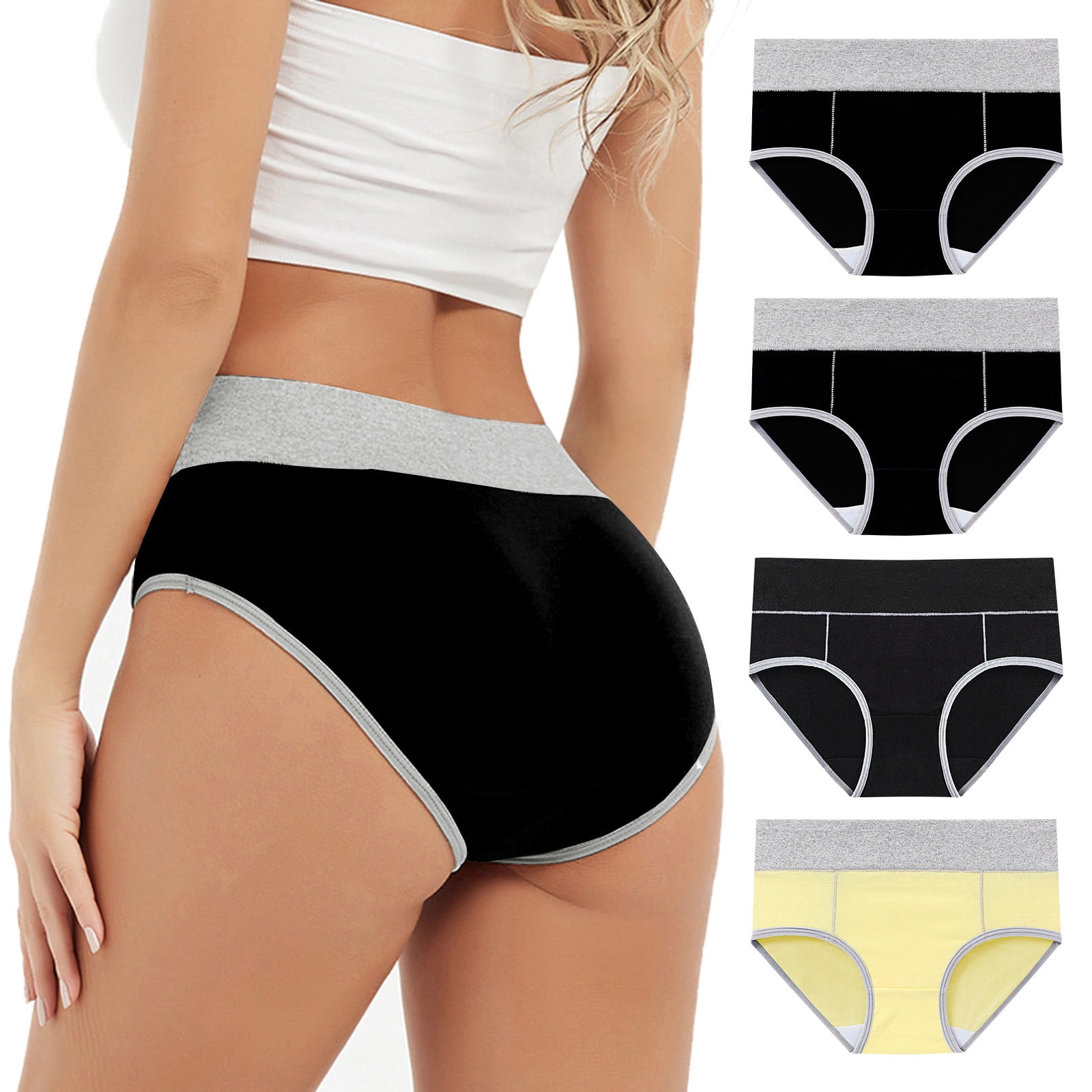 4PC Underwear for Women Cotton High Waist Panties Full Coverage Briefs Soft Strech Ladies ...
