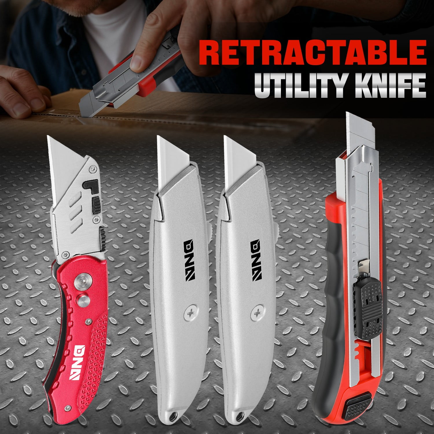4PC Utility Knife Set - Folding w/ 10 Spare Blades / Snap-Off Blade ...
