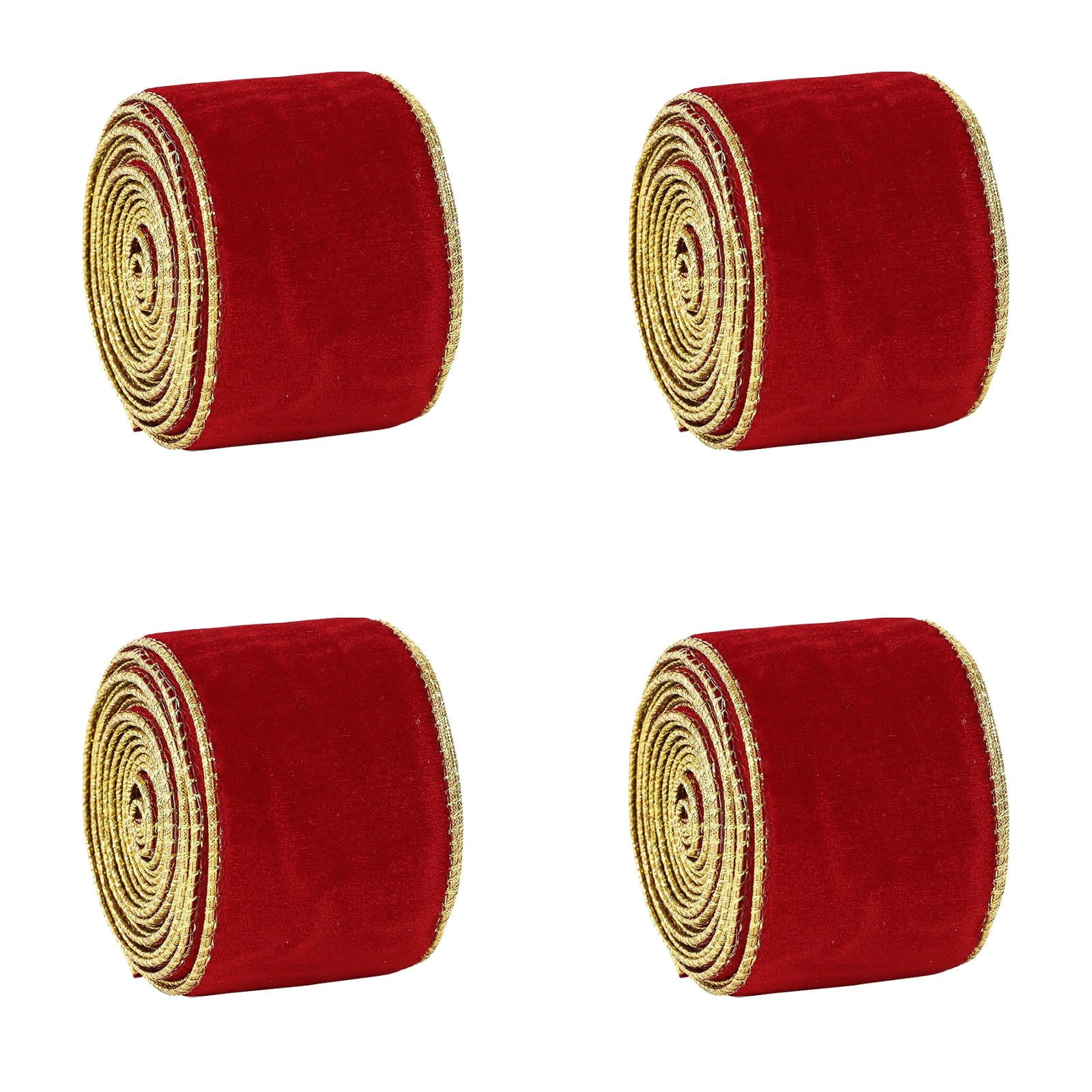 4PC Velvet Wired Ribbon, Christmas Ribbon for Gift Wrapping, Crushed ...