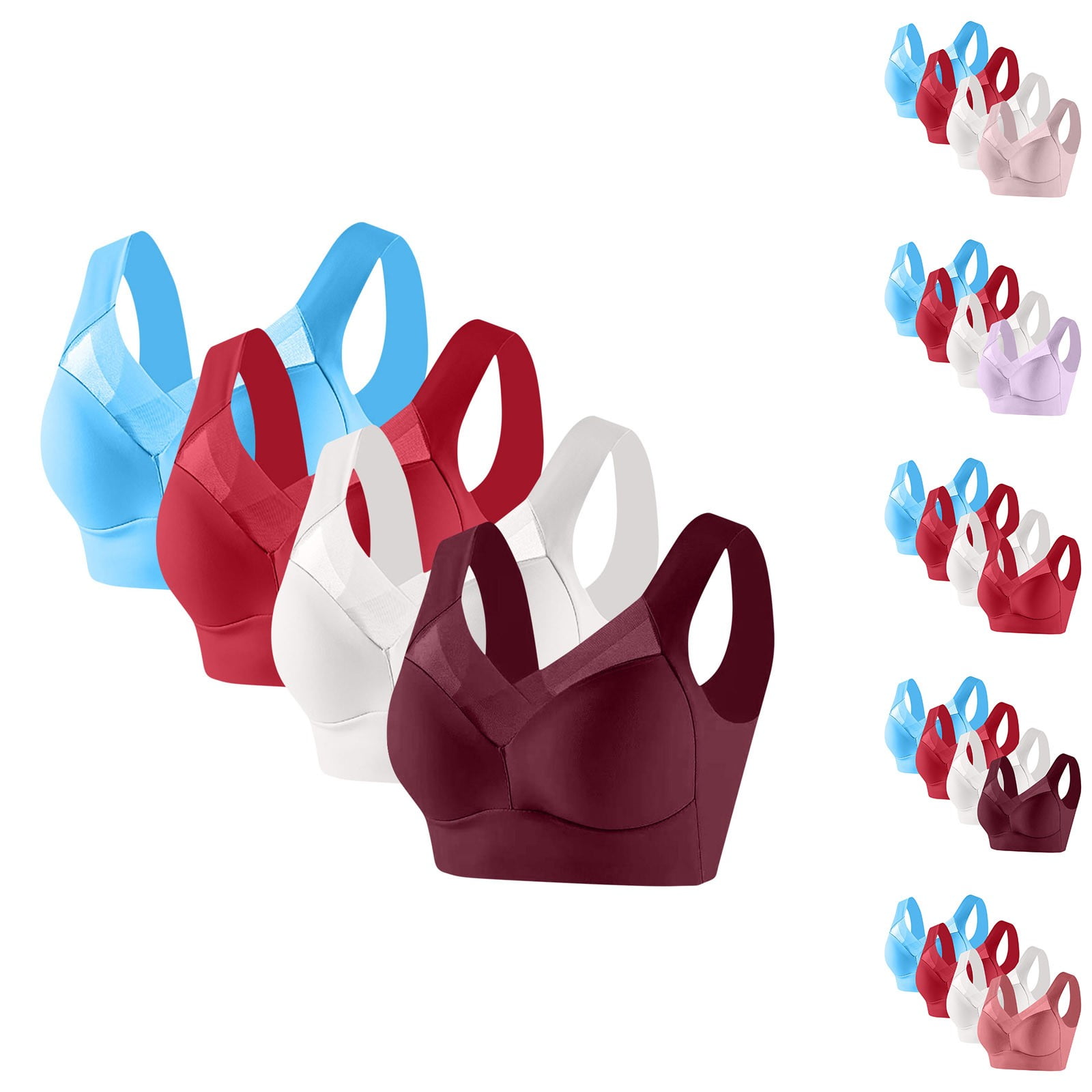 4PC Women's No Steel Ring Lactation Bra Back Adjustment Yoga Running ...