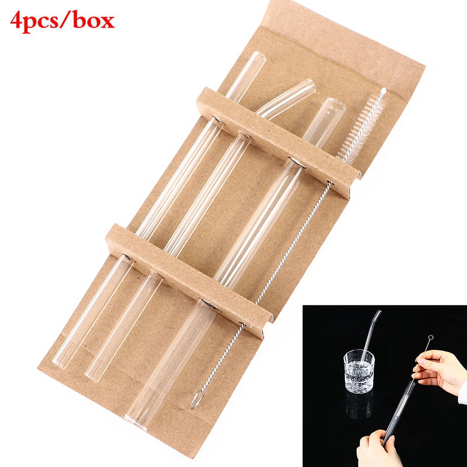 4PC/set Glass Straw Heat-resistant Cold Beverage Straight Bent Reusable ...