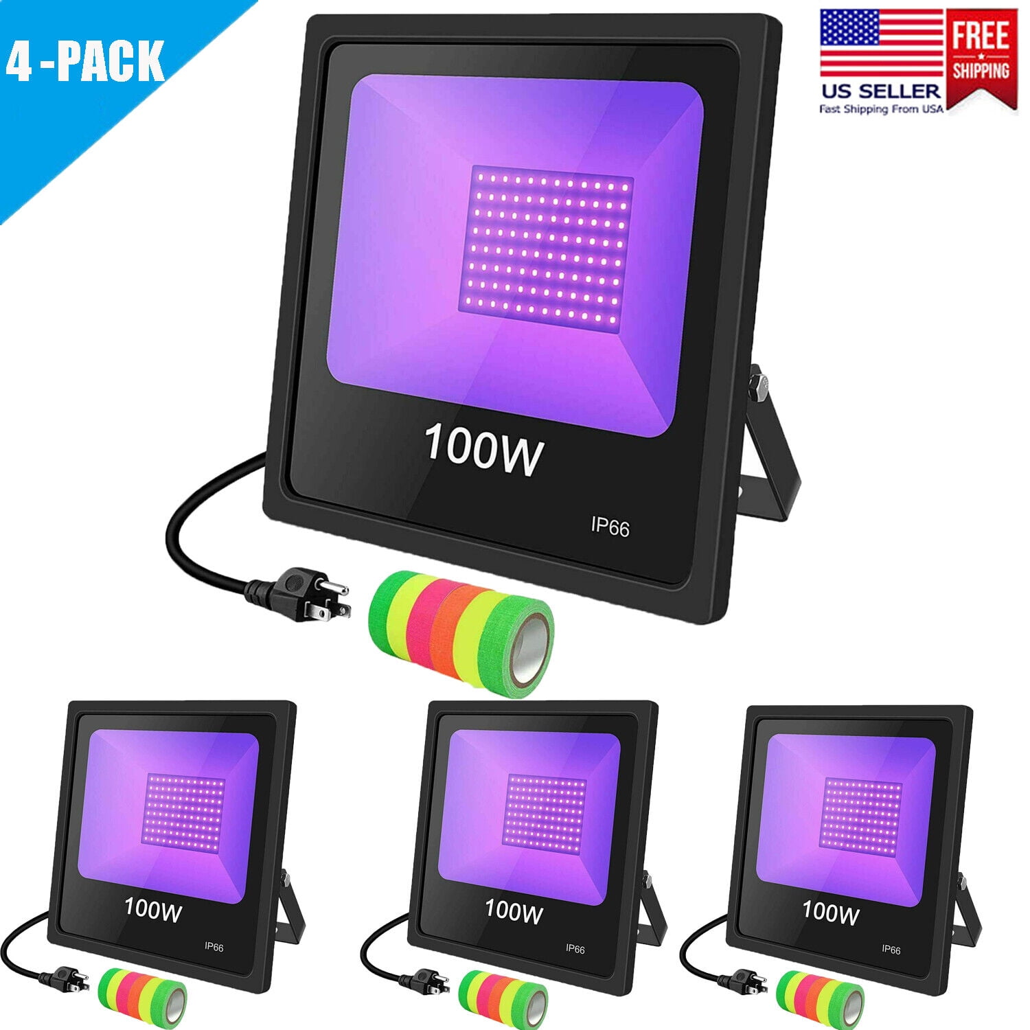 4PCS 100W Black Light Bar UV LED Stage Party Waterproof DJ Club+Free ...