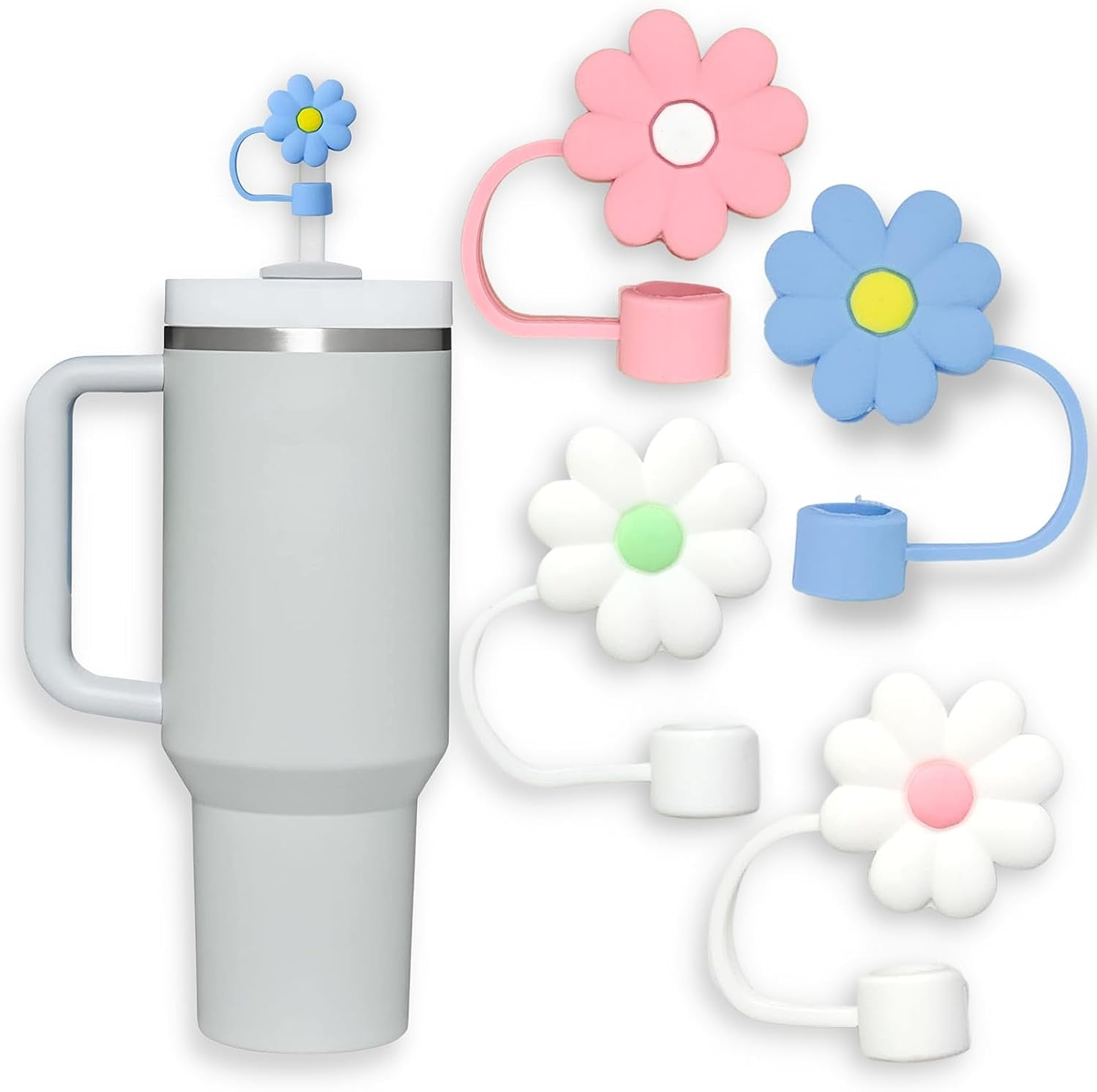 4PCS 10mm Flower Straw Covers Compatible with Stanley 30&40 Oz Tumbler ...