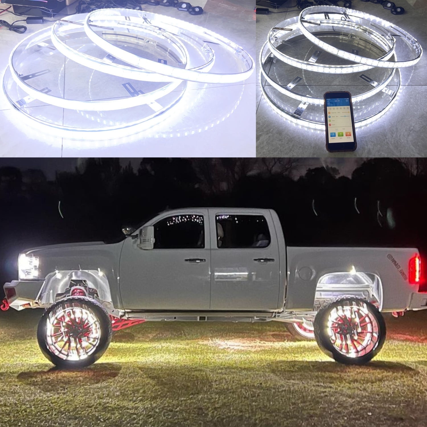 4PCS 15.5" IP68 Double Row PURE Cold WHITE Strobe LED Truck Wheel Rim ...