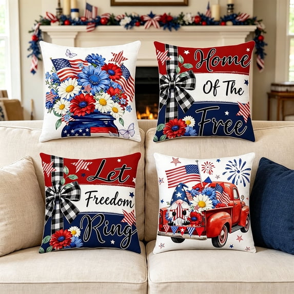 4PCS 18x18in Independence Day Pillowcase Set, Patriotic Sofa Cushion ...