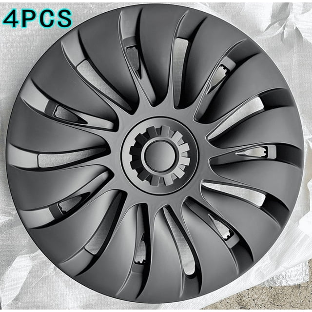 Tesla Model Y Full Coverage 19-Inch Matte Black ABS Wheel Hubcaps, Easy ...