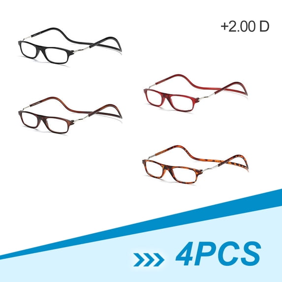 4PCS+2.00D Magnetic Reading Glasses, Anti-Blue Light Neck Hanging ...