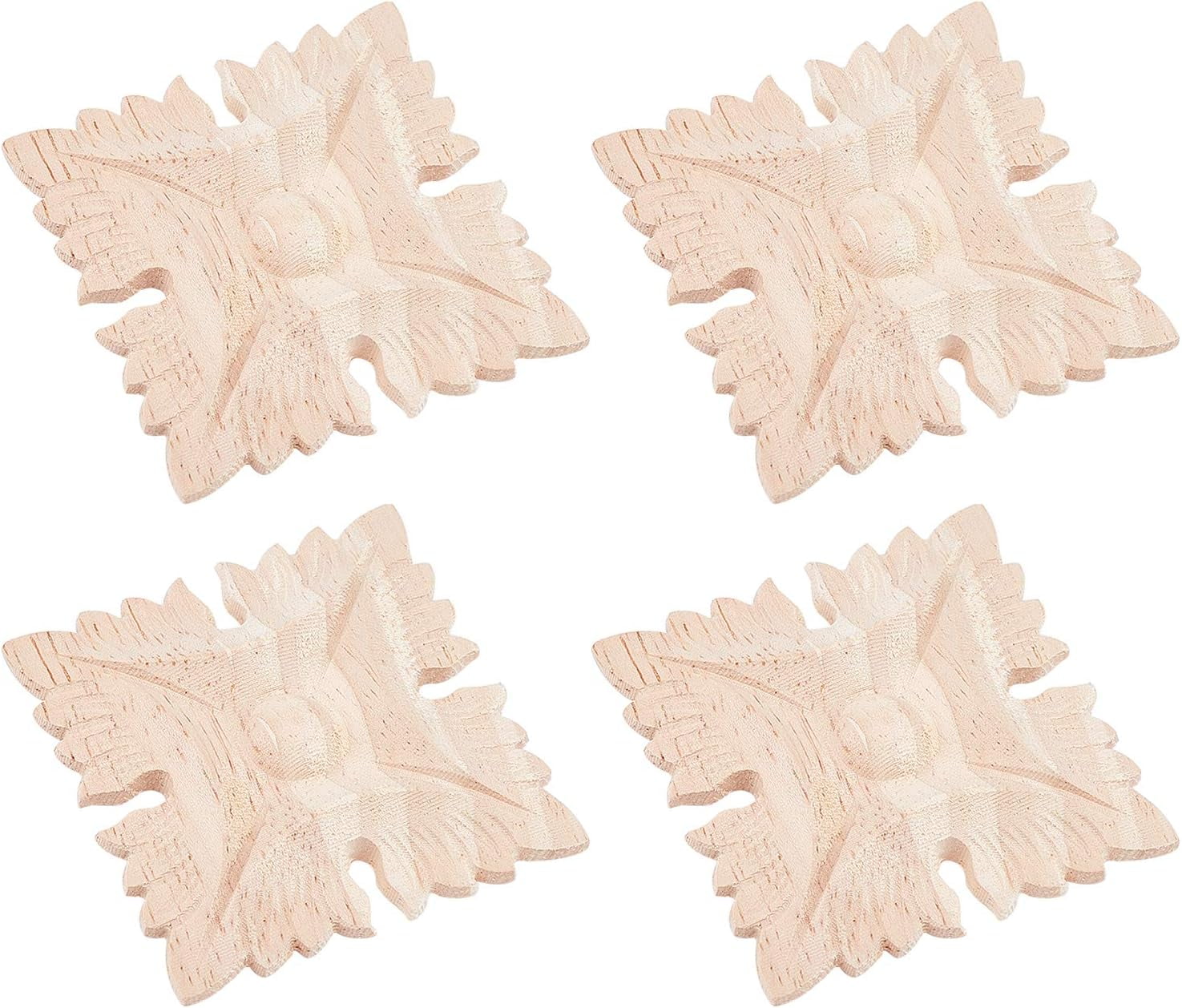 4PCS 2.3Inch Square Wood Carved Applique Onlay Square Carving Decal ...