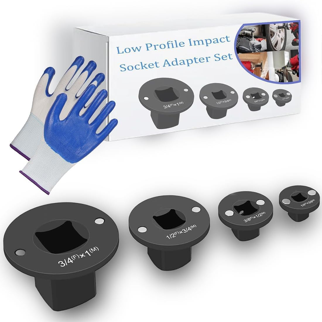 4PCS 2025 Low Profile Impact Socket Adapter Set, Low Profile Socket ...