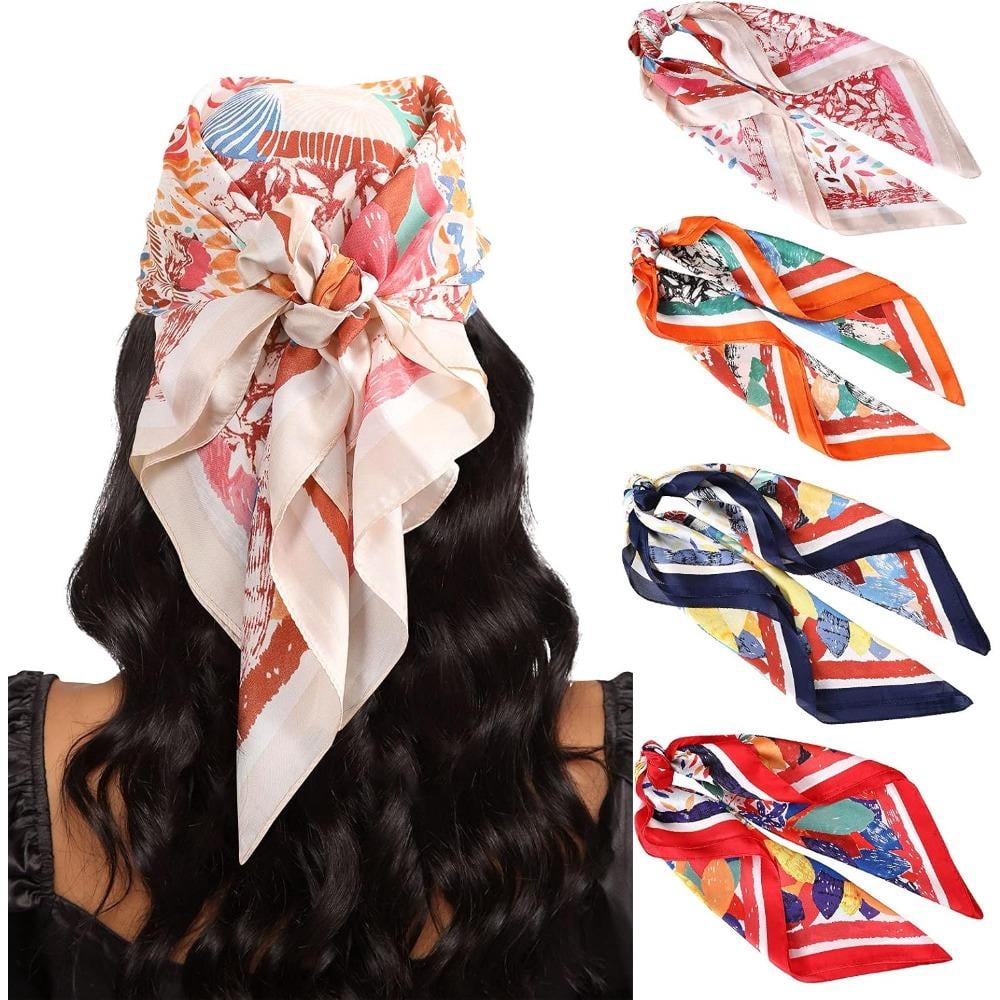 4PCS 27.5” Silk Satin Square Head Scarf - Satin Head Scarves for Women ...