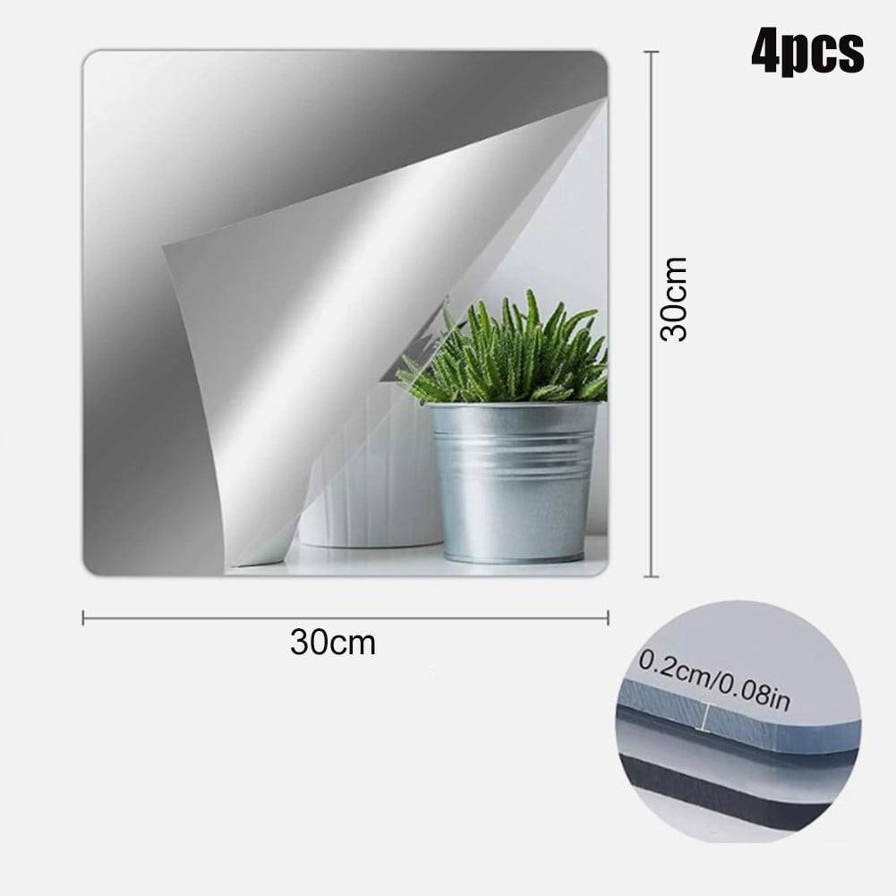 4PCS 2MM Thick Acrylic Mirror Flexible Plastic Mirror Sheets Wall ...