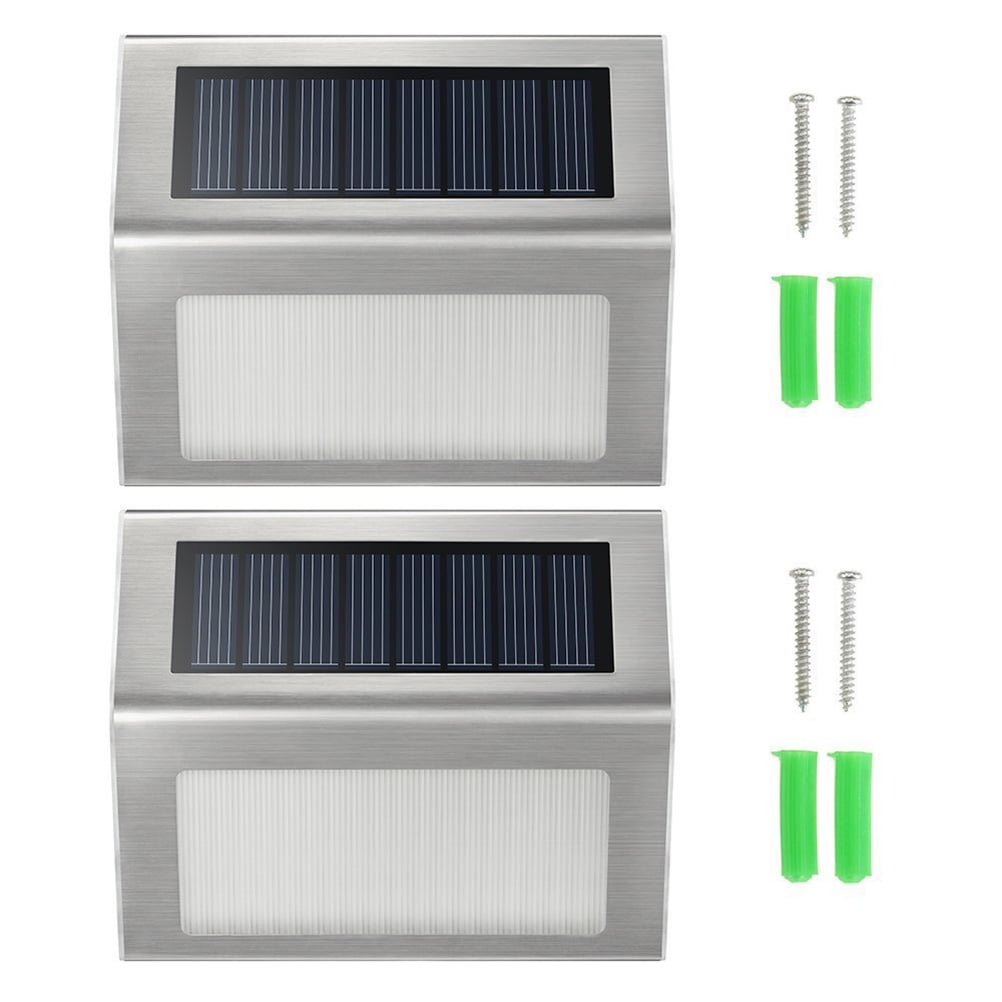 4PCS 3 LED Stainless Steel Solar Lights Wall Light Outdoor Street Lamp Sensor Light for Garden ...