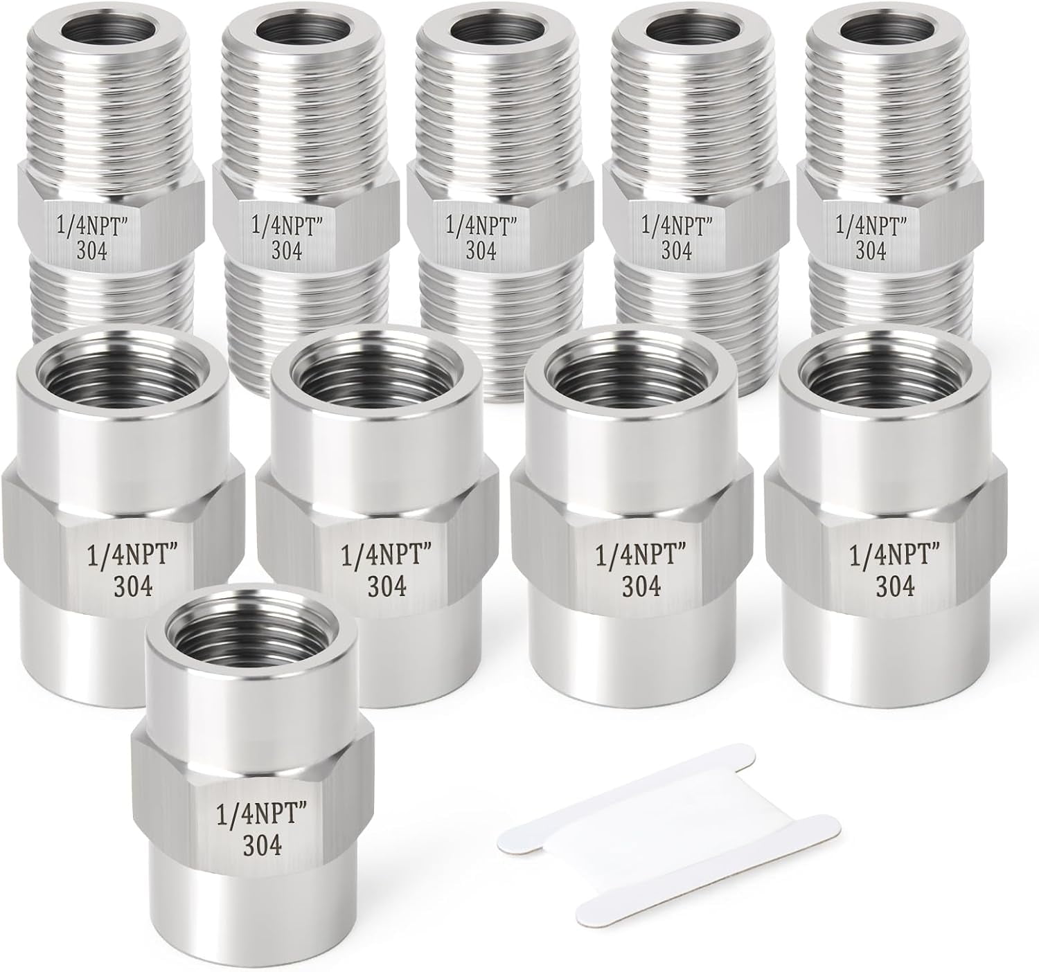 4PCS 304 Stainless Steel Pipe Fitting, Hex Nipple Hex Coupling, 1/4" x 1/4" NPT Male Thread Pipe ...