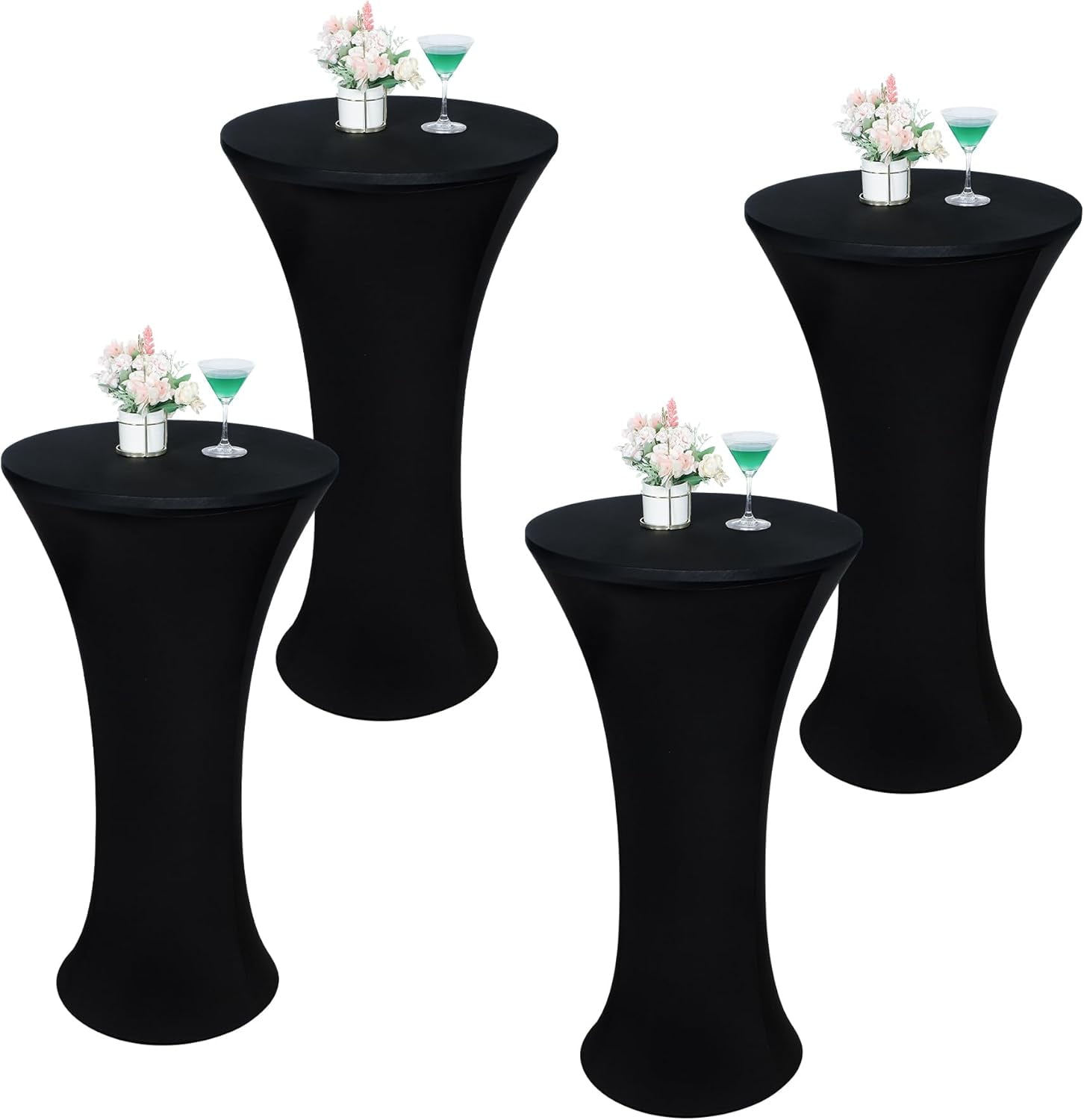4PCS 30x43 Inch Black Round Cocktail Tablecloth Fitted Highboy Stretch ...
