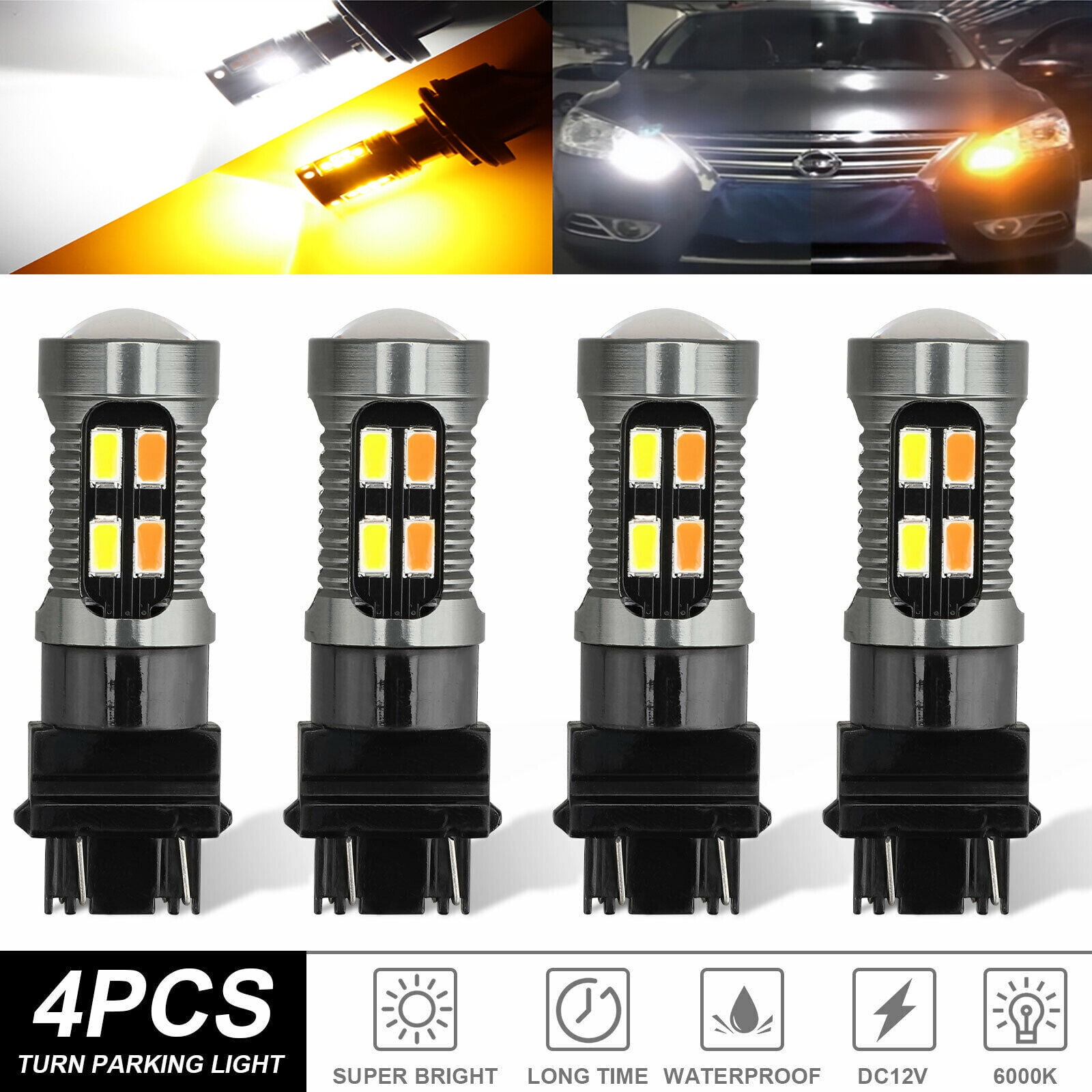 4PCS 3157 3156 LED Turn Signal DRL Light Bulbs Switchback 4157na 3457a ...