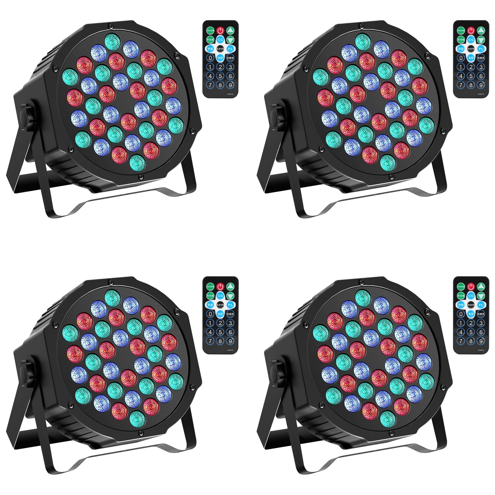 4Pack 36-LED RGB DJ Par Lights with Remote - DMX/Sound Sync for DJ ...