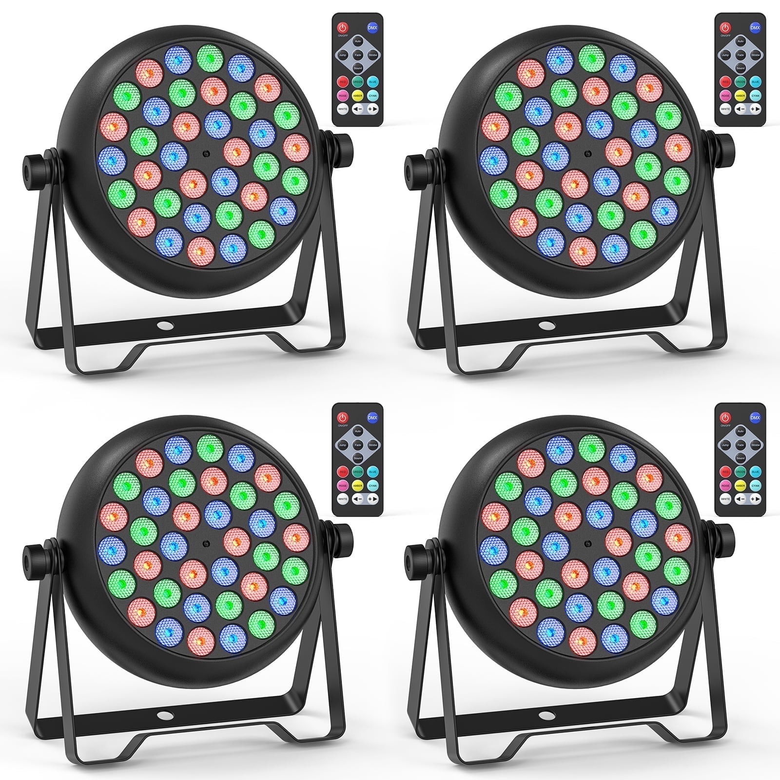 4 Pack 36-LED RGB Par Lights - Sound Active/DMX/Remote Control for DJ ...