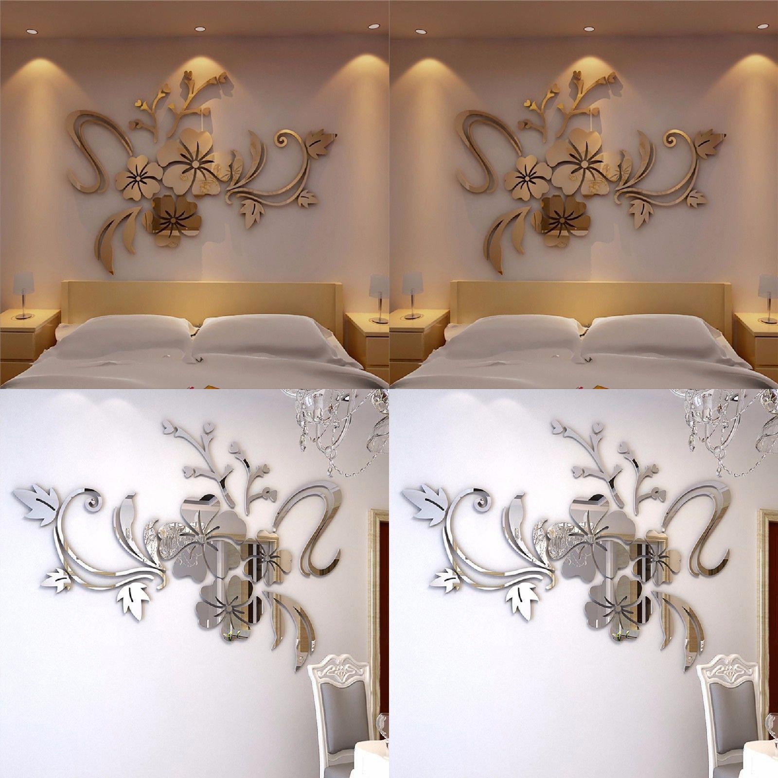 4PCS 3D Acrylic Mirror Floral Wall Sticker, Family Wall Decals ...