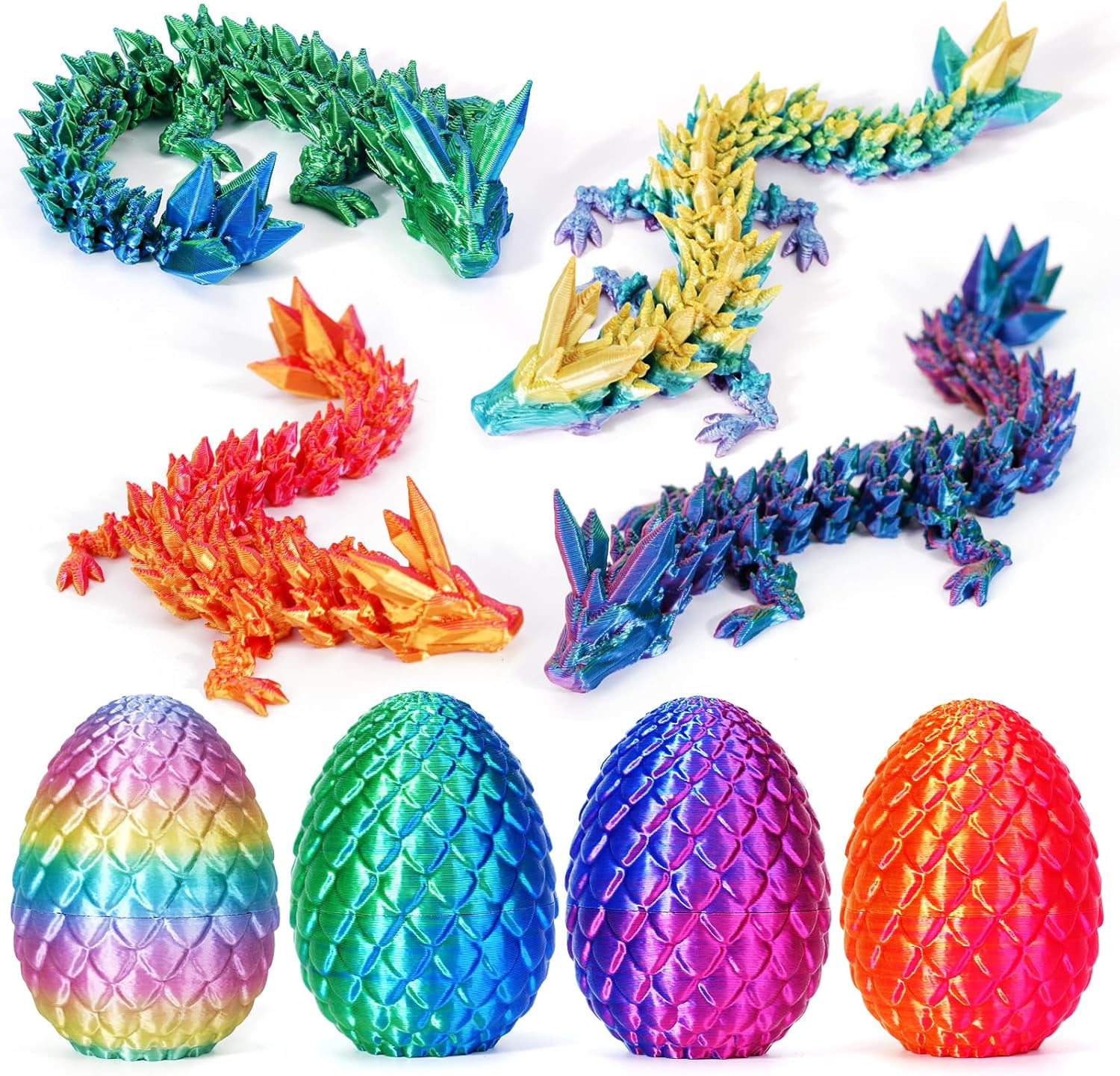 4PCS 3D Printed Dragon Egg, Articulated Crystal Animals Fidget Toy Kid ...