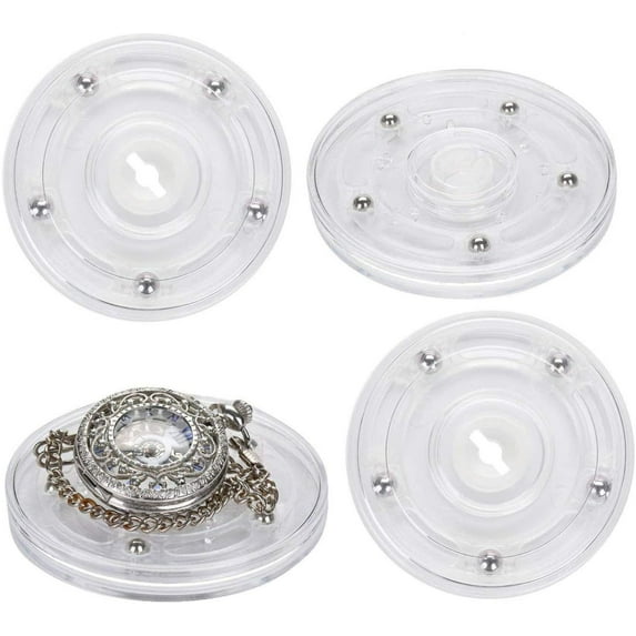 4PCS 3Inch Acrylic Lazy Susan Turntable Organizer Revolving Display Base White Acrylic for Spice ...