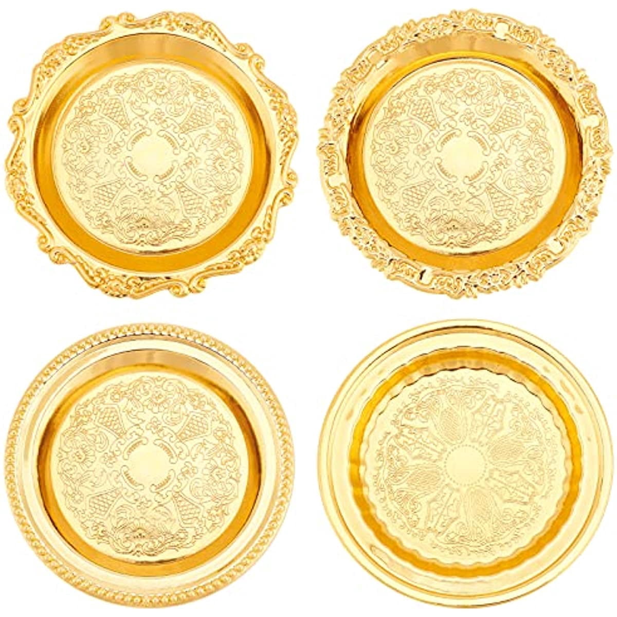 4PCS 4 Style Iron Plate Candle Holder (Golden 4 inch) Flat Round ...