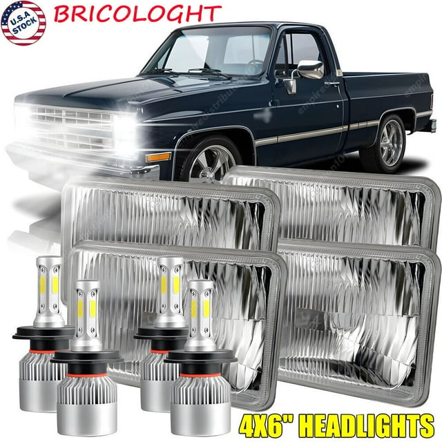 4PCS 4"X6" LED Headlights High-Lo Beam For Chevy C10 Pickup 1981-87 ...