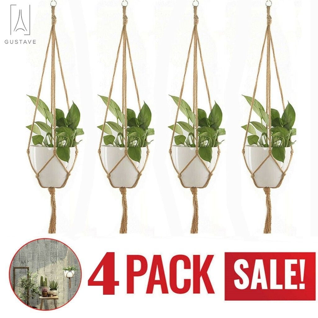 4PCS 48 Inch Plant Flower Hanger Macrame Jute for Indoor Outdoor ...